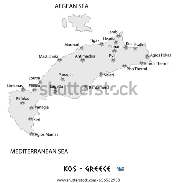 Island Kos Greece White Map Art Stock Vector (Royalty Free) 656562958 ...