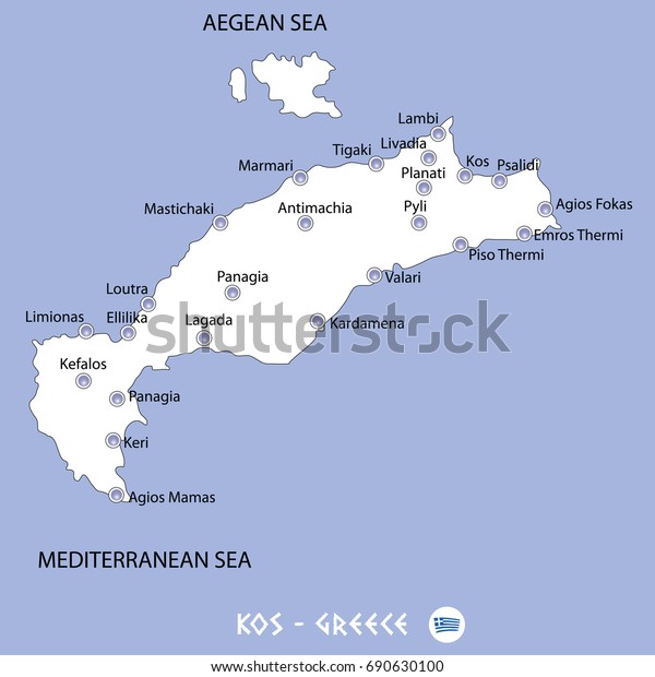 Island Kos Greece White Map Blue Stock Vector (Royalty Free) 690630100