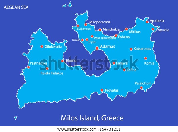 Island Milos Greece Map On Blue Stock Vector (Royalty Free) 164731211