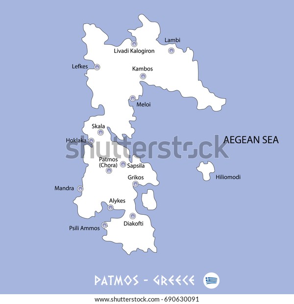 Island Patmos Greece White Map Blue Stock Vector (Royalty Free ...