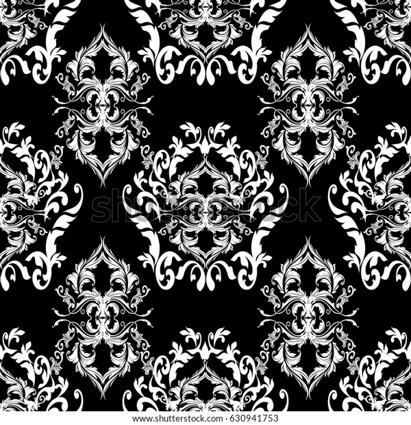 Isolated Baroque Seamless Pattern Floral Black Stock Vector (Royalty ...