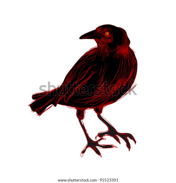 Isolated Black Red Crow Free Hand Stock Vector (Royalty Free) 95523301