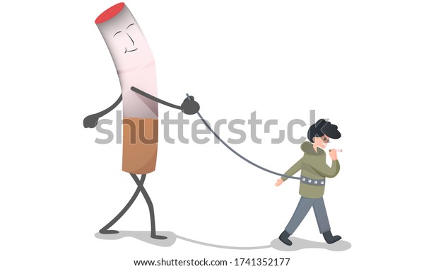 Isolated Cartoon Illustration Man Addicted Cigarettes Stock Vector ...