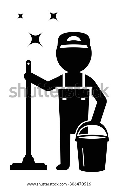Isolated Cleaner Man Silhouette Cleaning Company Stock Vector (Royalty ...