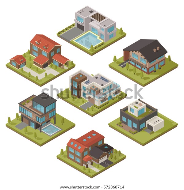 Isolated Colored Isometric House Icon Set Stock Vector (Royalty Free ...