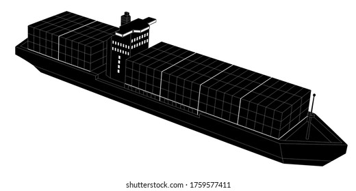 Isolated Illustration Cargo Ship Black White Stock Vector (Royalty Free ...