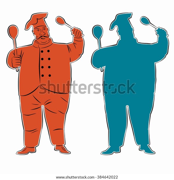 Isolated Illustration Fat Chef Black Color Stock Vector (Royalty Free ...