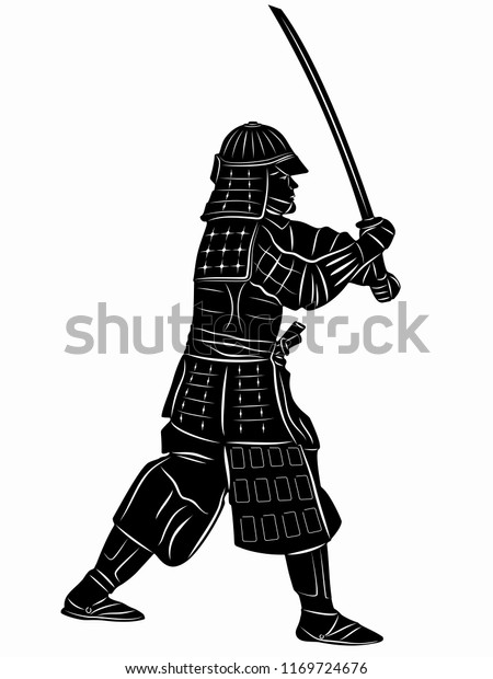 Isolated Illustration Samurai Black White Drawing Stock Vector (Royalty ...