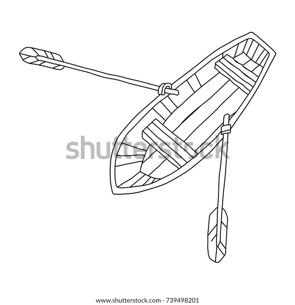 Isolated linear drawing of empty wooden rowing boat with two paddles ...
