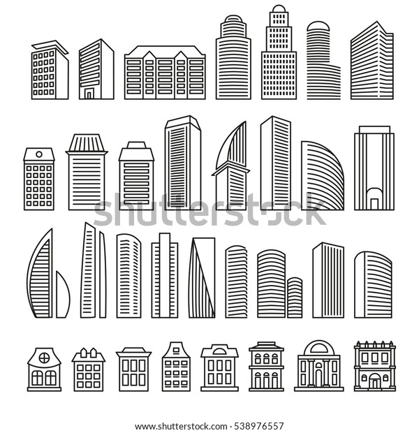 Isolated Outlined Monochrome Lines Blocks Flats Stock Vector (Royalty ...