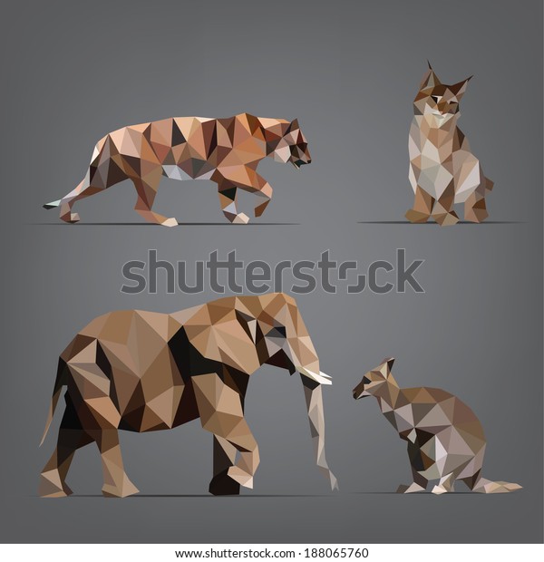 Isolated Set Wild Animals Geometric Style Stock Vector (Royalty Free ...