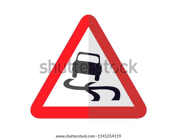 Isolated Slippery Road Sign Round Triangle Stock Vector (Royalty Free ...
