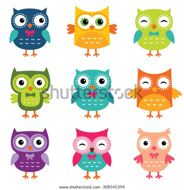 Isolated Vector Cartoon Owls Collection Stock Vector (Royalty Free ...