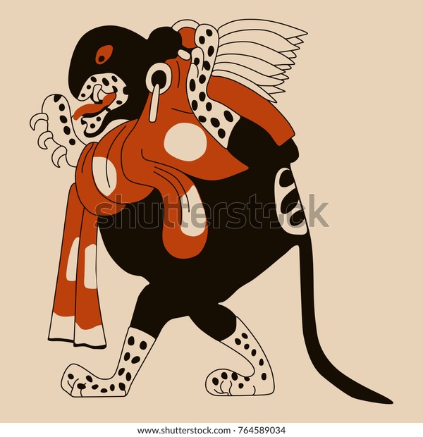 Isolated vector illustration. Ancient Mayan image of a fantastic jaguar ...