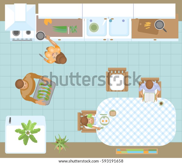 Isolated Vector Illustration Family Kitchen View Stock Vector (Royalty ...