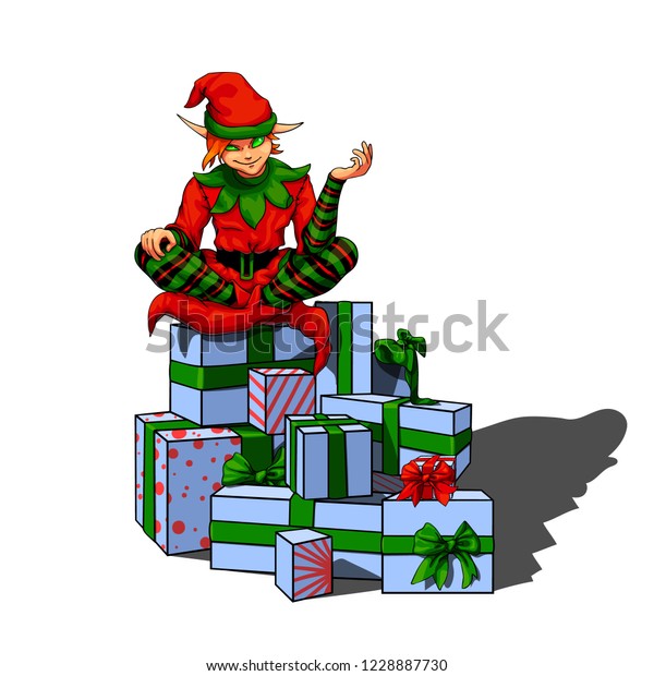 Isolated Vector Illustration Sly Elf Santa Stock Vector (Royalty Free ...