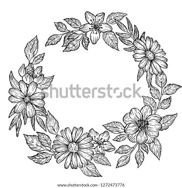 Isolated Vector Square Flower Wreath Hand Stock Vector (Royalty Free ...