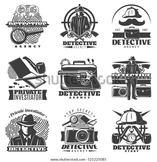 Isolated Vintage Detective Labels Set Old Stock Vector (Royalty Free ...