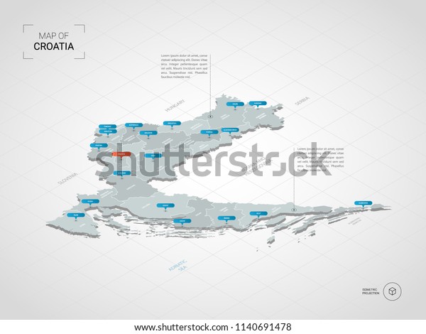 Isometric 3d Croatia Map Stylized Vector Stock Vector (Royalty Free ...