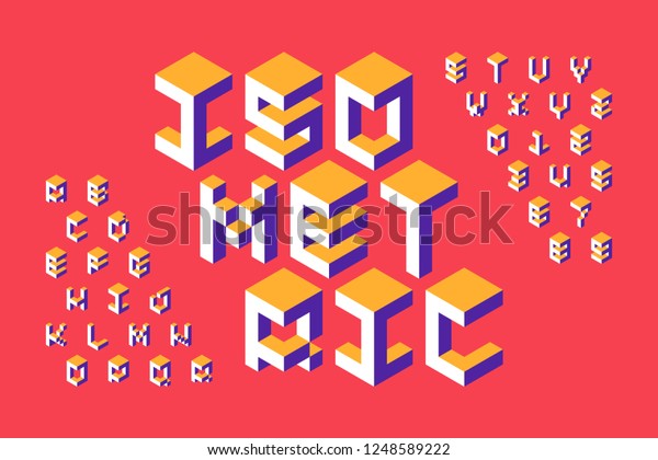 Fuente 3d isométrica, letras alfabéticas tridimensionales e ilustración vectorial de números