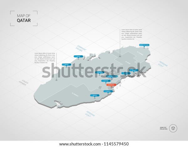 Isometric 3d Qatar Map Stylized Vector Stock Vector (Royalty Free ...