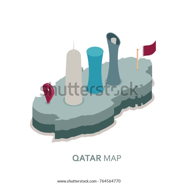 Isometric 3d Qatar map,flag and towers