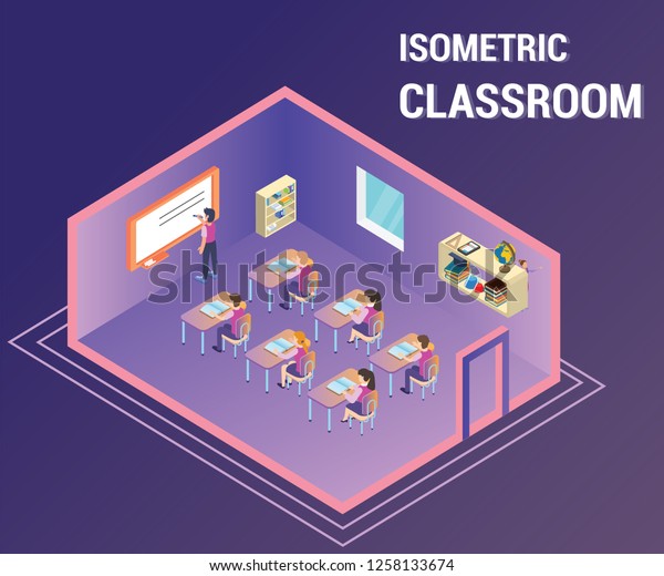 Isometric Artwork Classroom Where Kids Studying Stock Vector (Royalty ...