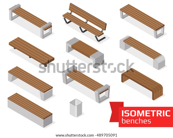 Isometric Benches Set Isolated On White Stock Vector (Royalty Free ...