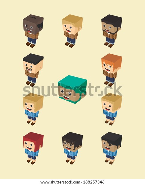 Isometric Block Cartoon Character Pack Stock Vector (Royalty Free ...