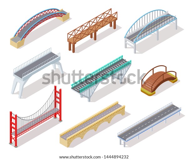 Isometric Bridge Concrete Bridges Drawbridge River Stock Vector ...