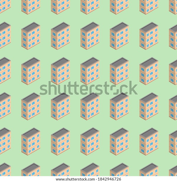 Isometric Building Seamless Pattern Urban Architecture Stock Vector ...