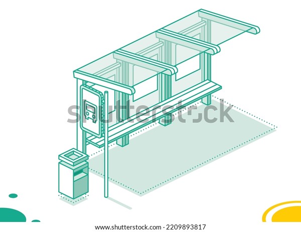 Isometric Bus Stop Outline Concept Isolated Stock Vector (Royalty Free ...