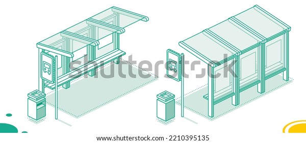 Isometric Bus Stop Outline Concept Isolated Stock Vector (Royalty Free ...