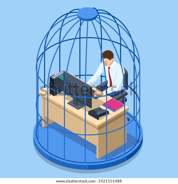 Isometric Business Man Working Desk Trapped Stock Vector (Royalty Free ...
