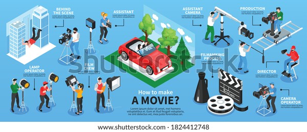 Isometric Cinematography Infographics Text Captions Pointing Stock ...