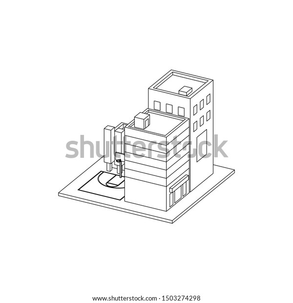 Isometric City Block Line Art Street Stock Vector (Royalty Free ...