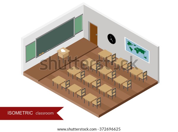 Isometric Classroom Interior Classroom Isometric Graphic: เวกเตอร์สต็อก ...