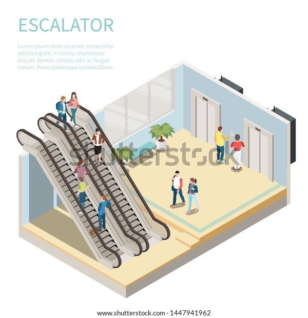Isometric Composition People Using Escalator Waiting Stock Vector ... Isometric Composition People Using Escalator Waiting Stock Vector ...