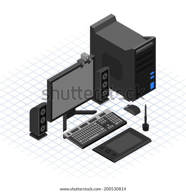 Isometric Computer Set Vector Illustration Stock Vector (Royalty Free ...