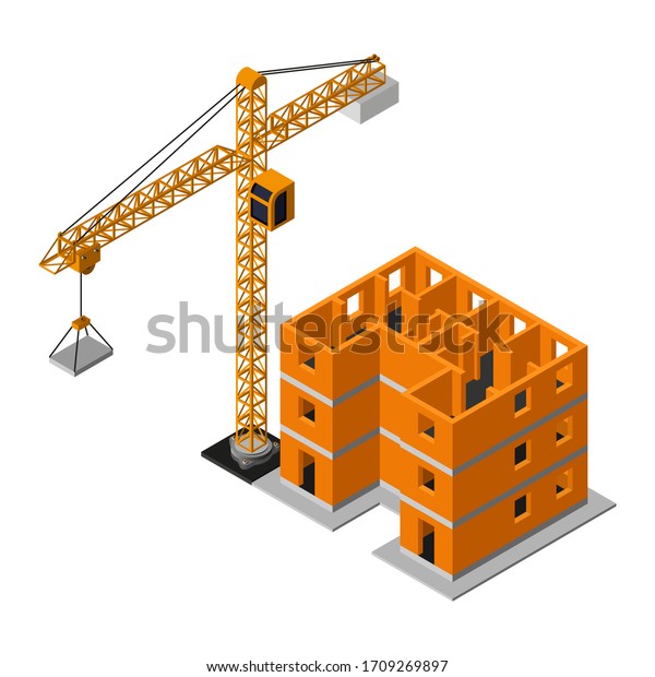 Isometric Construction Site Industrial Crane Flat Stock Vector (Royalty ...