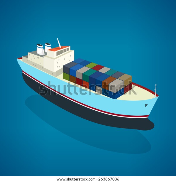 Isometric Container Ship On Water Top Stock Vector (Royalty Free) 263867036