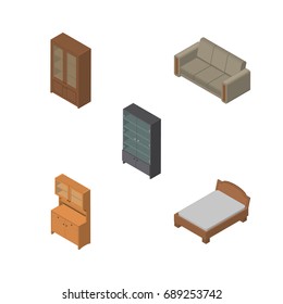 Isometric Design Set Cupboard Couch Table: vector de stock (libre de ...