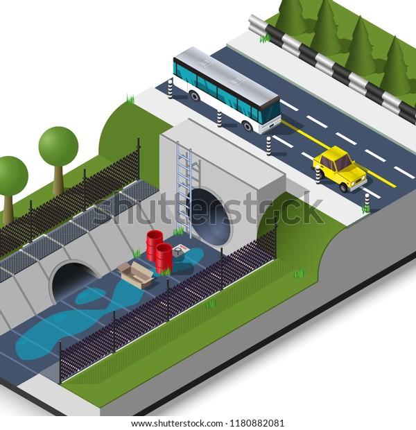Isometric Drainage System Illustration Modern Highway Stock Vector ...
