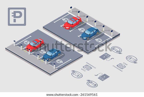 Isometric Electric Car Parking Stock Vector (Royalty Free) 261569561