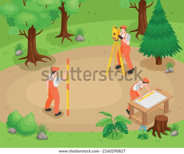 Isometric Engineer Surveyor Concept Male Professionals Stock Vector ...
