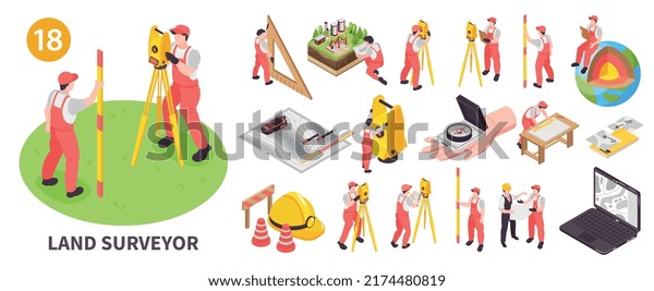 Isometric Engineer Surveyor Icons Set Land Stock Vector (Royalty Free ...