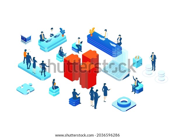 Isometric Environment Design Lots Business People Stock Vector (Royalty ...
