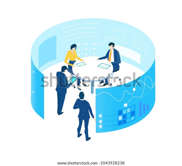 Isometric Environment Design Lots Business People Stock Vector (Royalty ...