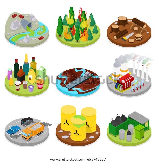 Isometric Environmental Pollution Set Chemical Waste Stock Vector ...