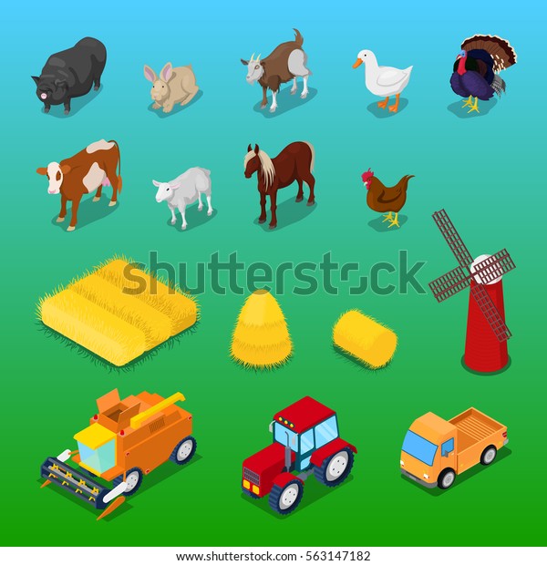 Isometric Farm Animals Agricultural Transportation Vector Stock Vector ... Isometric Farm Animals Agricultural Transportation Vector Stock Vector ...